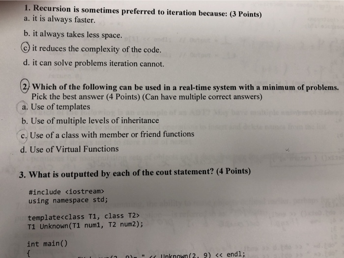 Solved which of the following true about recursion | Chegg.com
