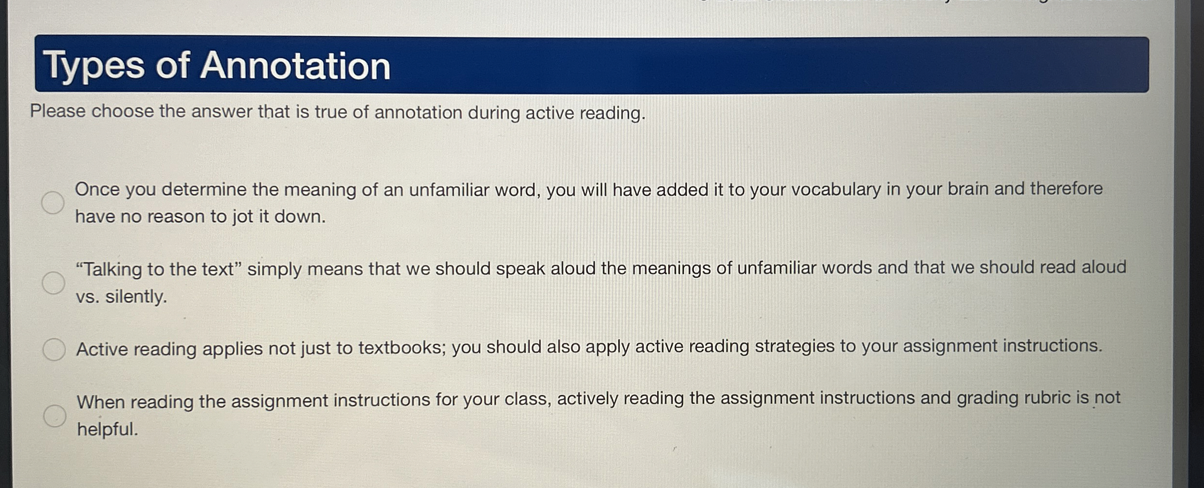 Solved Types of AnnotationPlease choose the answer that is | Chegg.com
