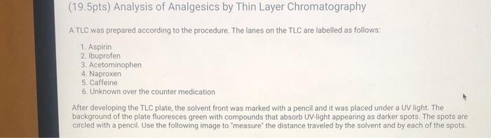 Solved (19.5pts) Analysis of Analgesics by Thin Layer | Chegg.com