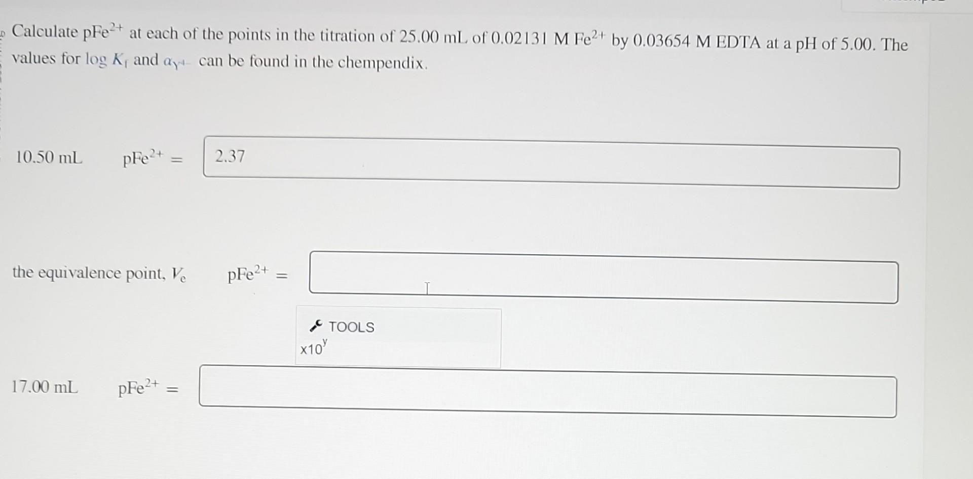 Solved Calculate pFe2+ at each of the points in the | Chegg.com