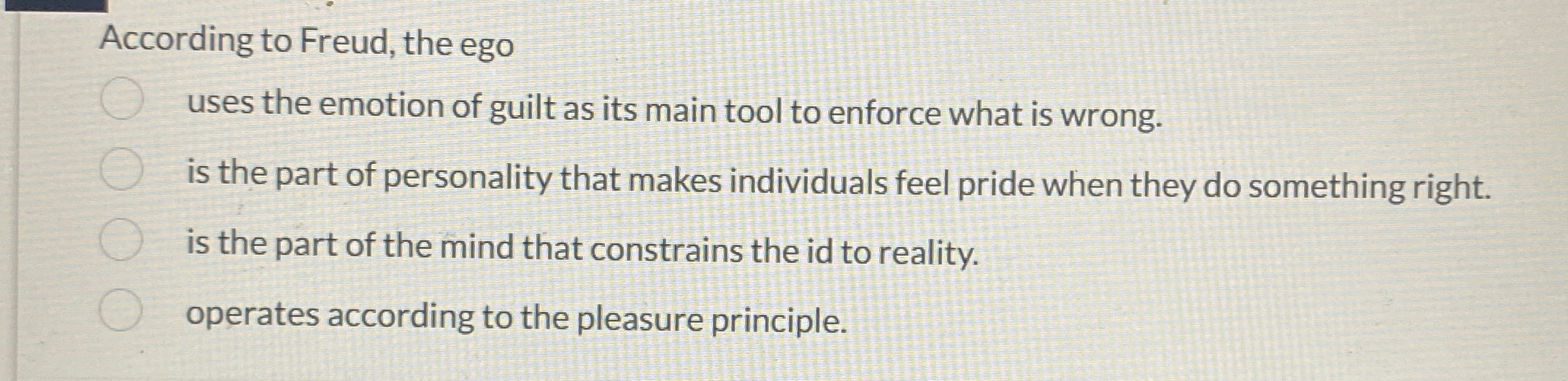 Solved According to Freud, the egouses the emotion of guilt | Chegg.com