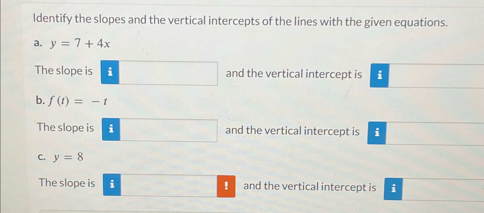 Solved Identify the slopes and the vertical intercepts of | Chegg.com