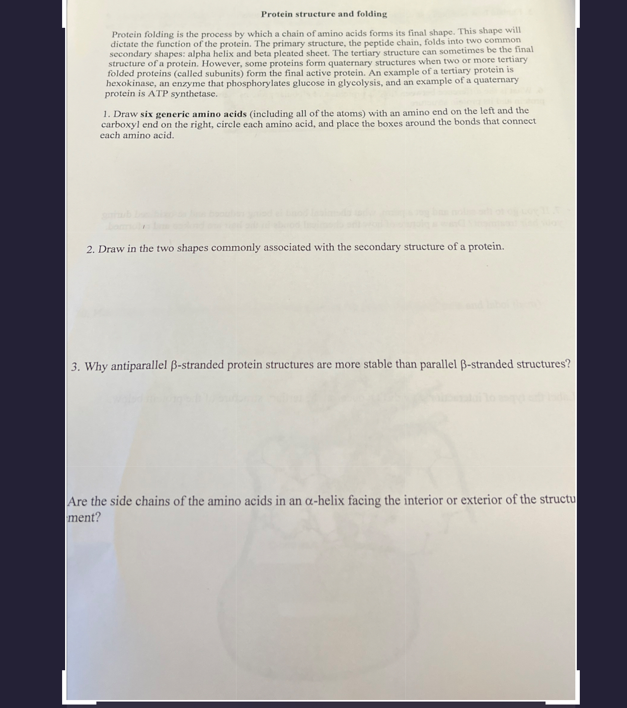 Solved Protein Structure And Foldingprotein Folding Is The