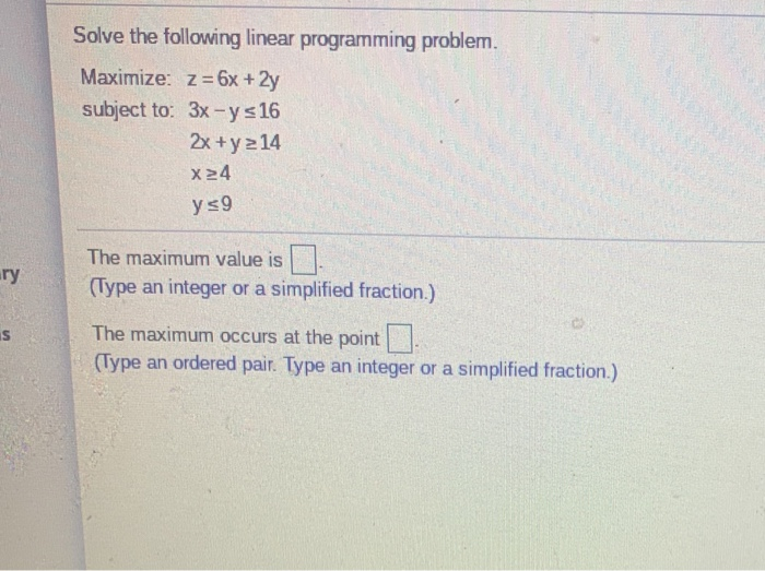 Solved Solve the following linear programming problem. | Chegg.com