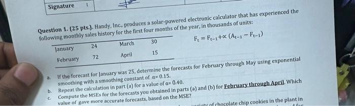 Solved Question 1. ( 25 pts.). Handy, Inc, produces a | Chegg.com