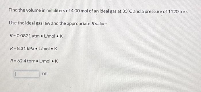 Solved Find the volume in milliliters of 4.00 mol of an | Chegg.com
