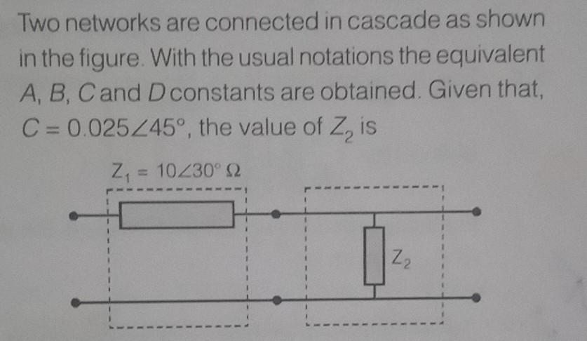 Solved Two networks are connected in cascade as shown in the | Chegg.com