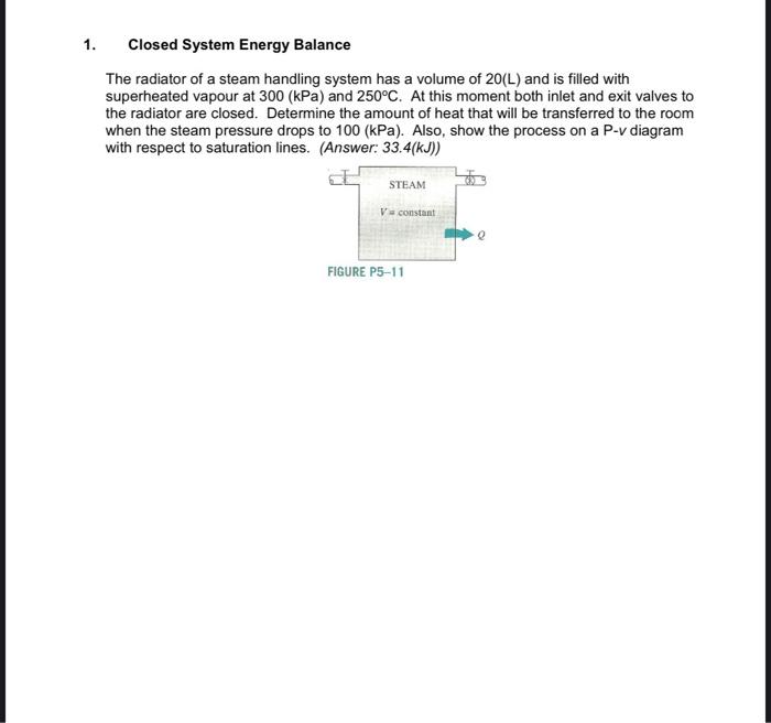 Solved 1. Closed System Energy Balance The radiator of a | Chegg.com