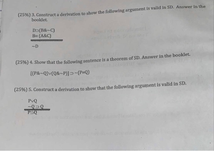 Solved (45%) 3. Construct a derivation to show the following | Chegg.com