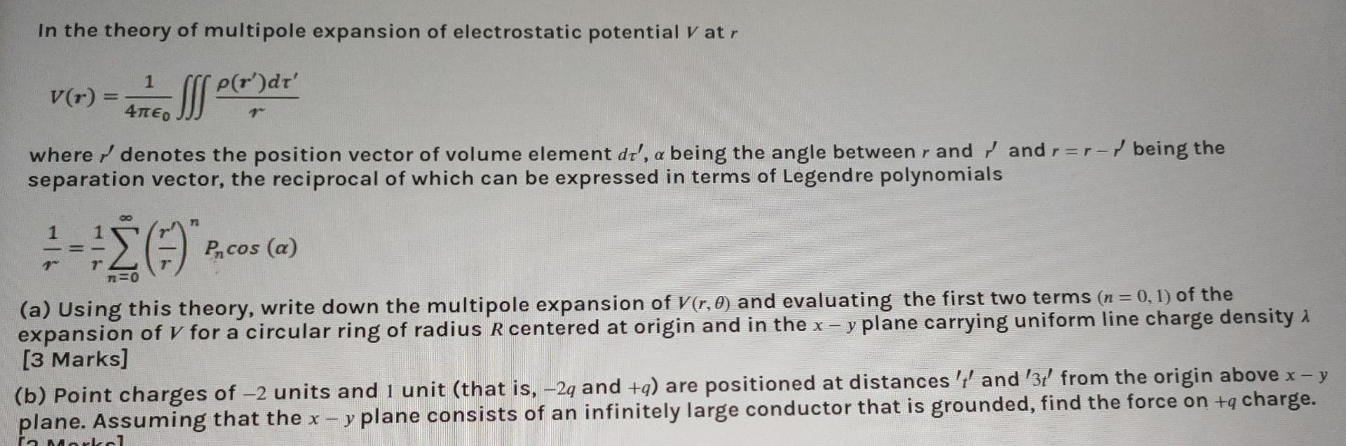 Solved In The Theory Of Multipole Expansion Of Electrostatic