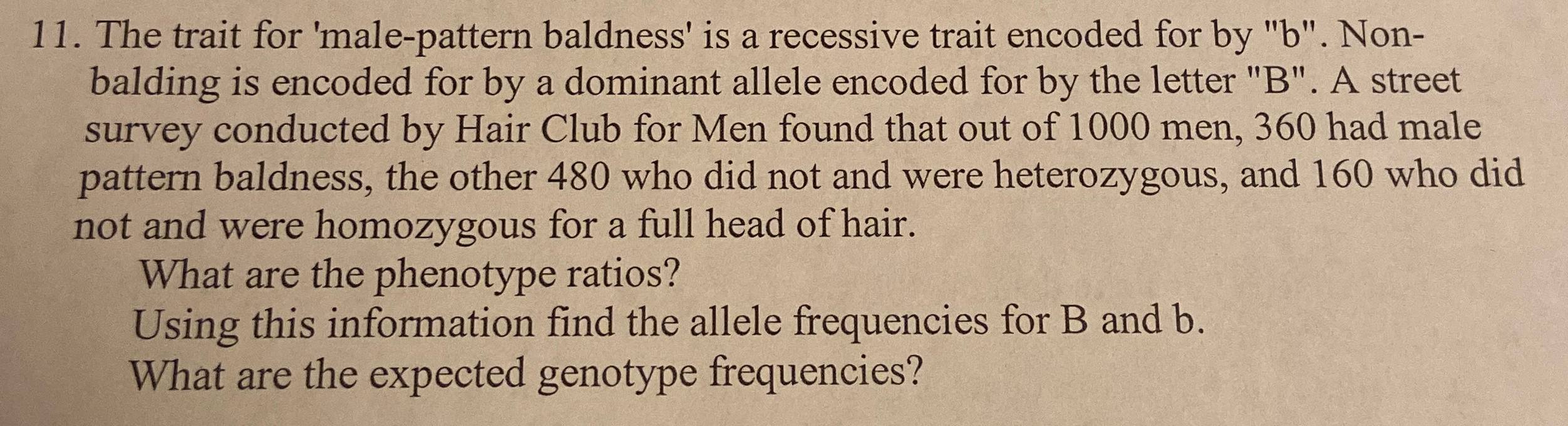 Solved The trait for 'male-pattern baldness' is a recessive | Chegg.com