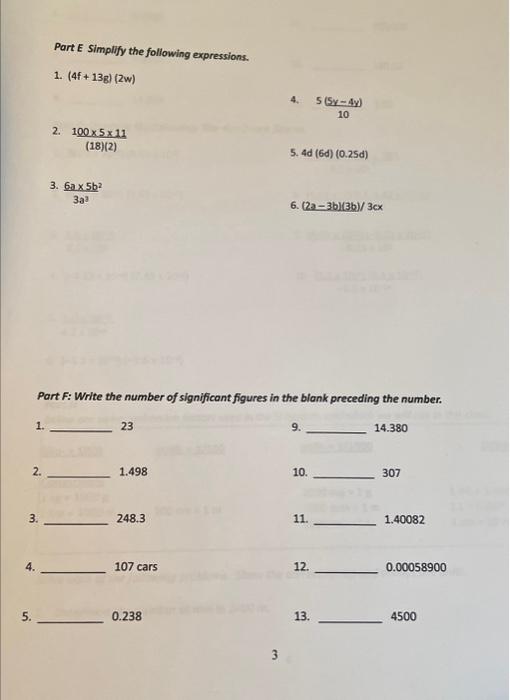 Solved Part E Simplify the following expressions. 1. | Chegg.com
