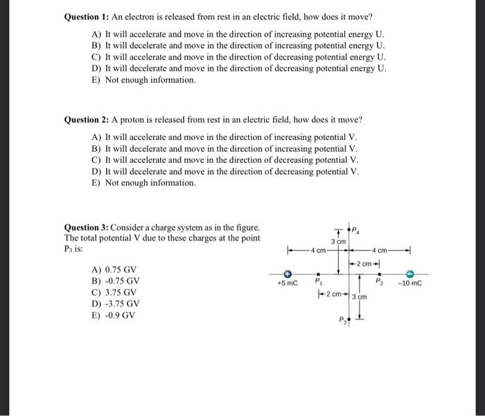 Solved Question 1: An electron is released from rest in an | Chegg.com