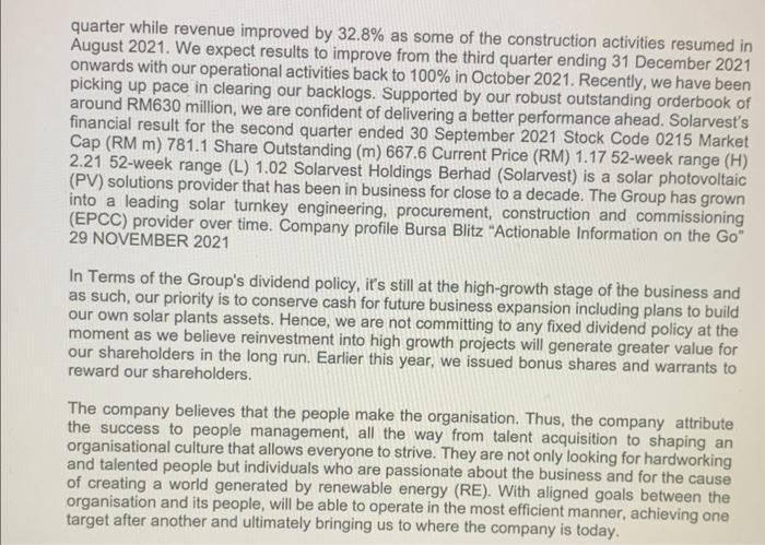 Solved Solarvest was co-founded by Lim Chin Siu, Tan Chyi | Chegg.com