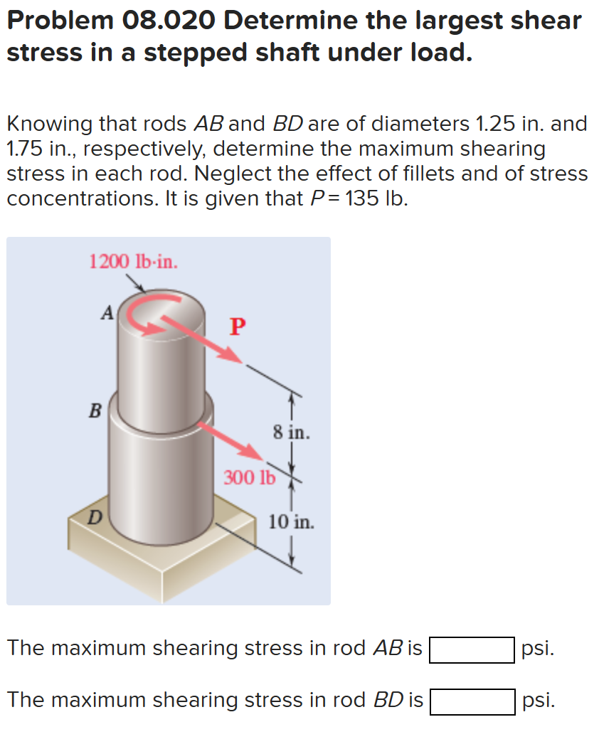 Solved Problem 08.020 ﻿Determine the largest shear stress in | Chegg.com