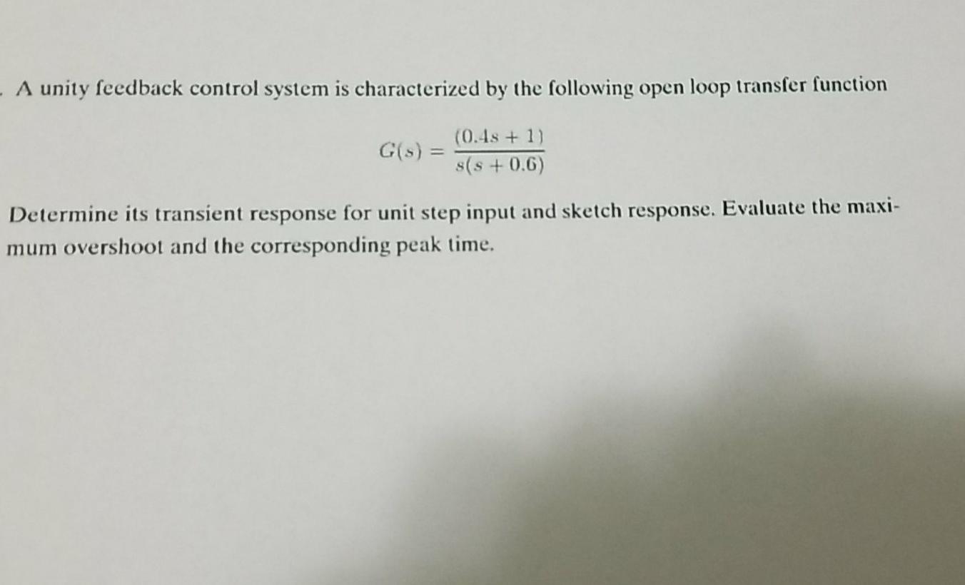 Solved - A unity feedback control system is characterized by | Chegg.com
