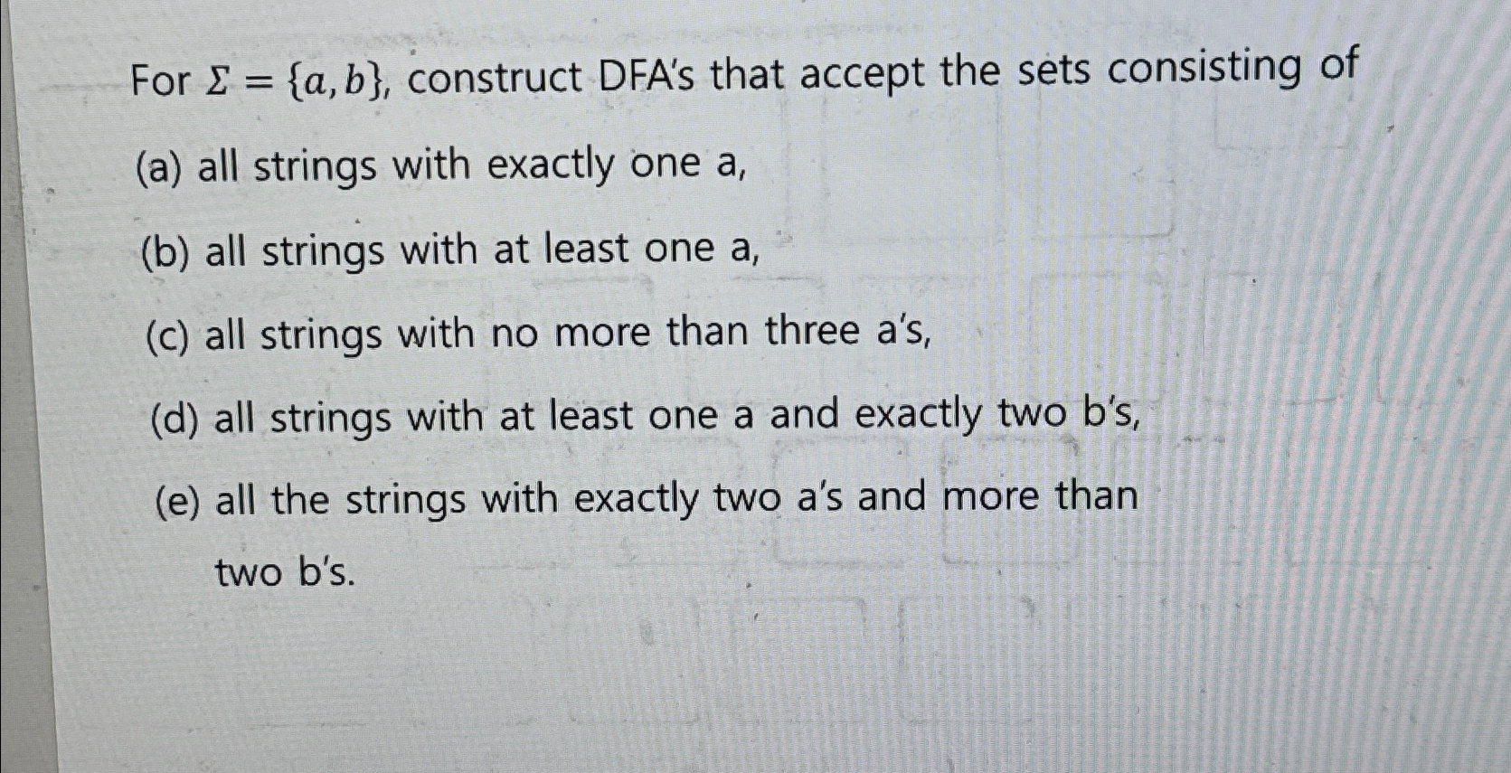 Solved For Σ={a,b}, ﻿construct DFA's that accept the sets | Chegg.com