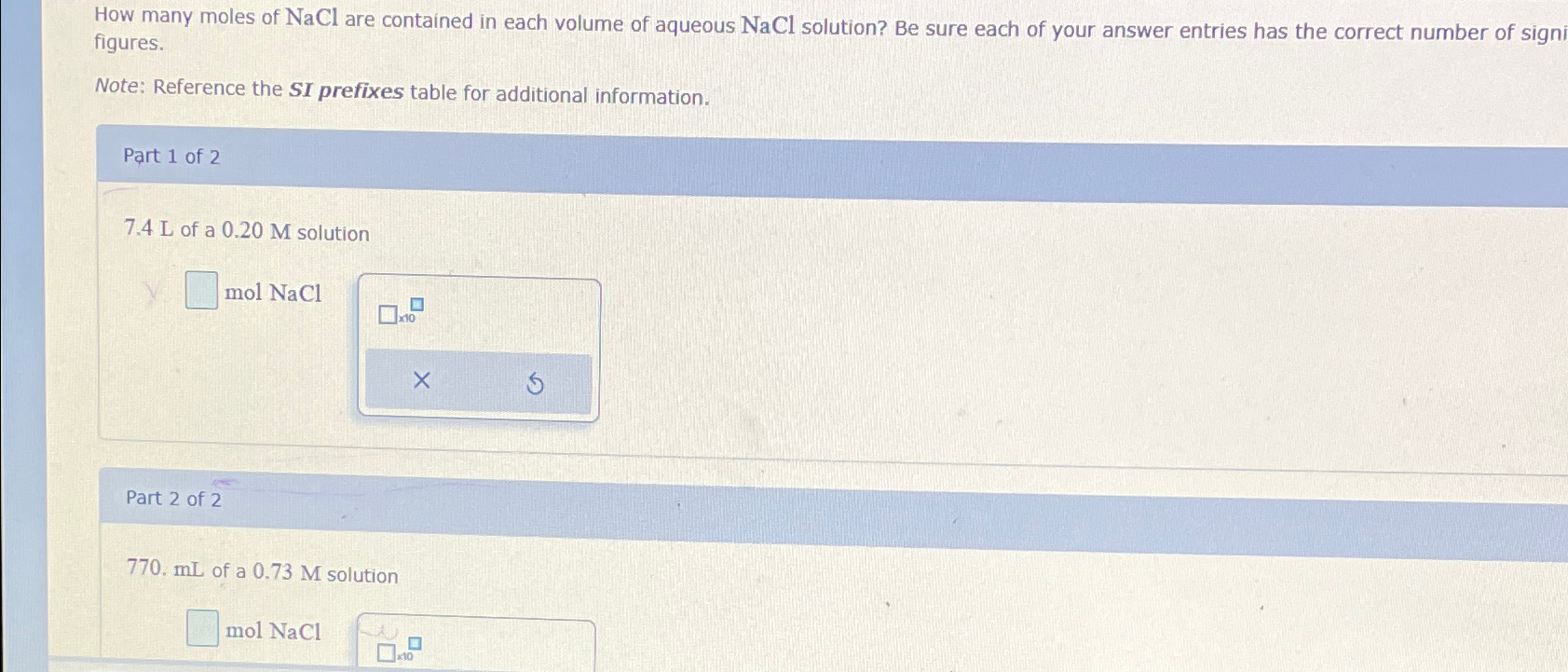 Solved How many moles of NaCl are contained in each volume | Chegg.com