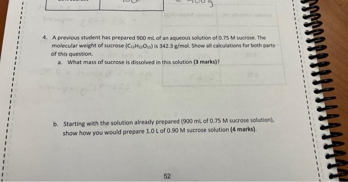 Solved 4. A previous student has prepared 900 mL of an | Chegg.com