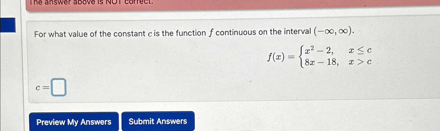 Solved For what value of the constant c ﻿is the function f | Chegg.com