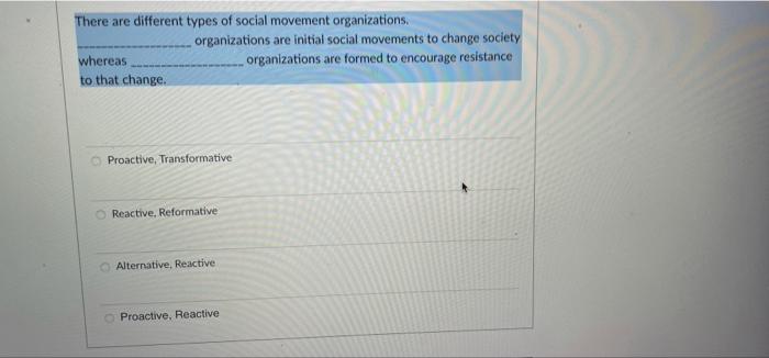 Solved There are different types of social movement | Chegg.com
