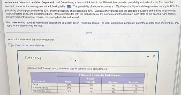 Solved Variance and standard deviation (expected). Hull | Chegg.com