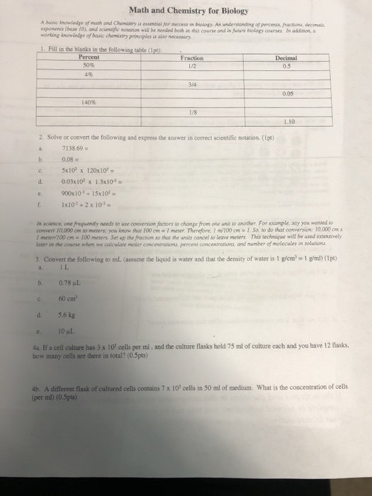 Solved Math and Chemistry for Biology A bare browledge of | Chegg.com