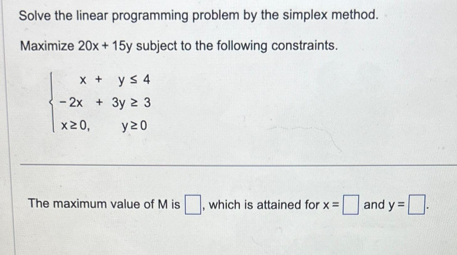 Solved Solve the linear programming problem by the simplex | Chegg.com