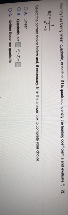 Solved Identify fas being linear, quadratic, or neither. Iff | Chegg.com