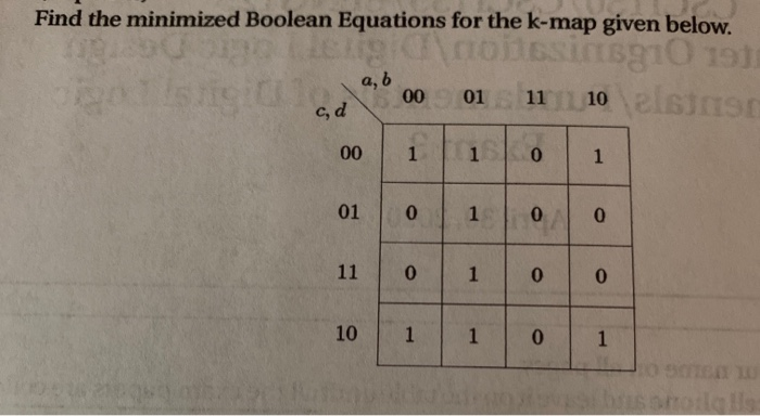 Solved Find the minimized Boolean Equations for the k-map | Chegg.com