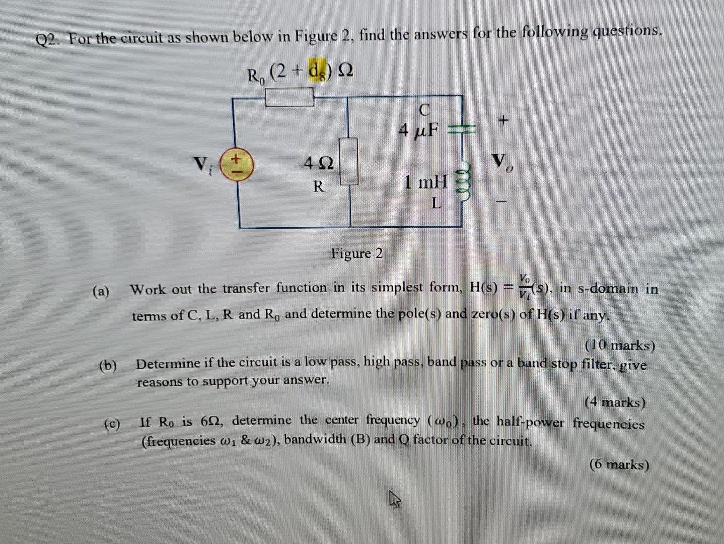 Solved Q2. For the circuit as shown below in Figure 2 , find | Chegg.com