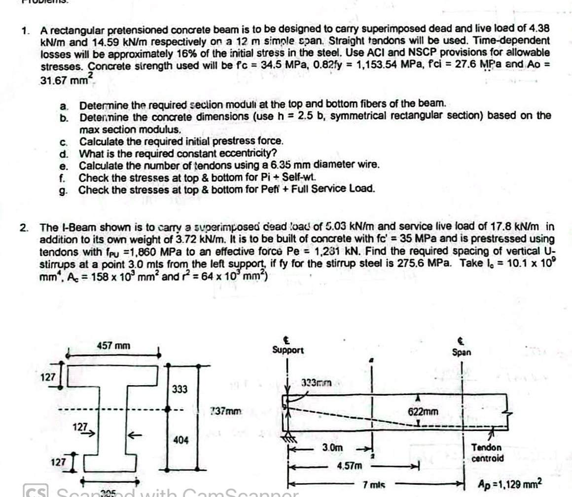 Solved A rectangular pretensioned concrete beam is to be | Chegg.com