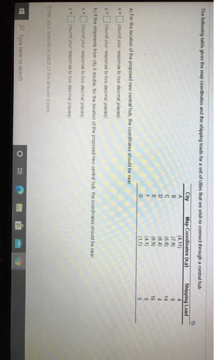 Solved The following table gives the map coordinates and the | Chegg.com