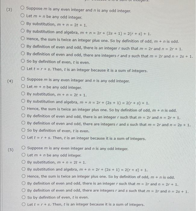 Solved Theorem: The sum of any even integer and any odd | Chegg.com