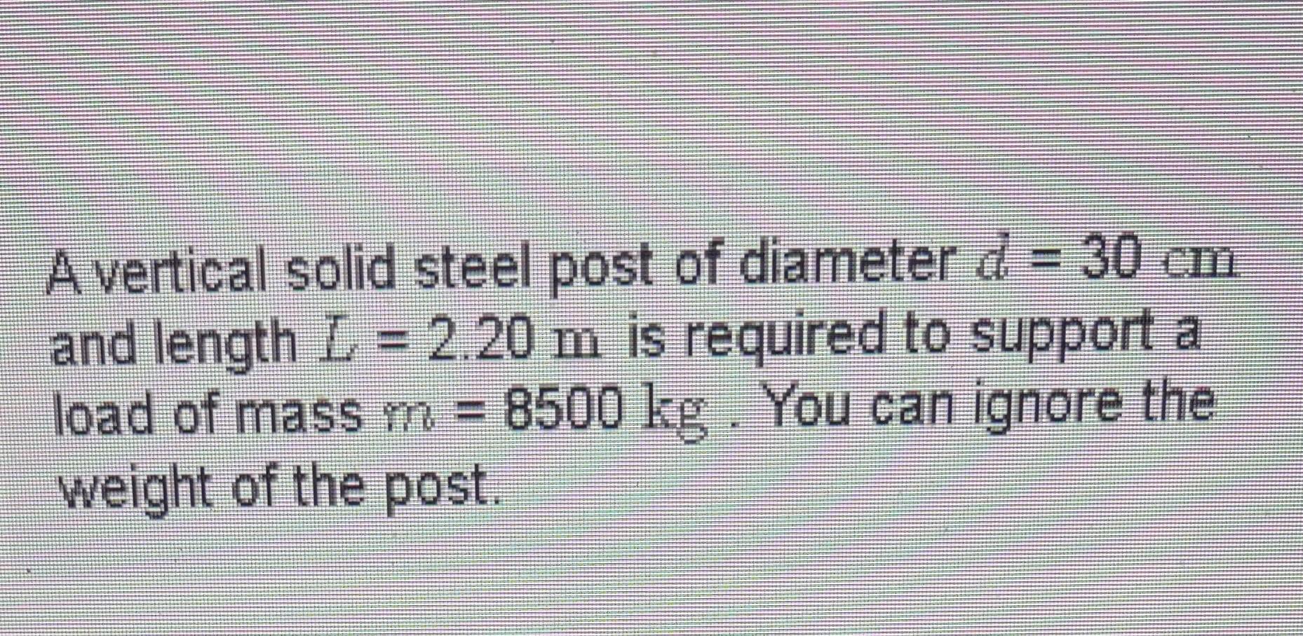 Solved A vertical solid steel post of diameter d=30 cm and | Chegg.com