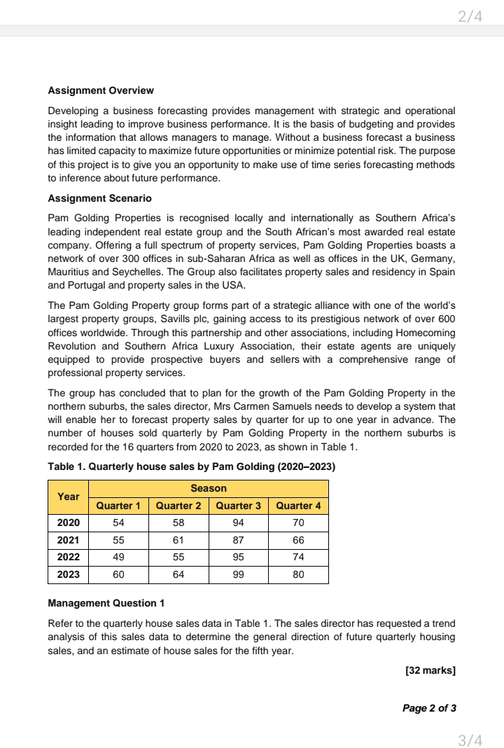Solved Assignment OverviewDeveloping a business forecasting | Chegg.com