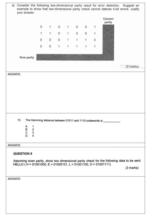 Solved A Consider The Following Two Dimensional Parity