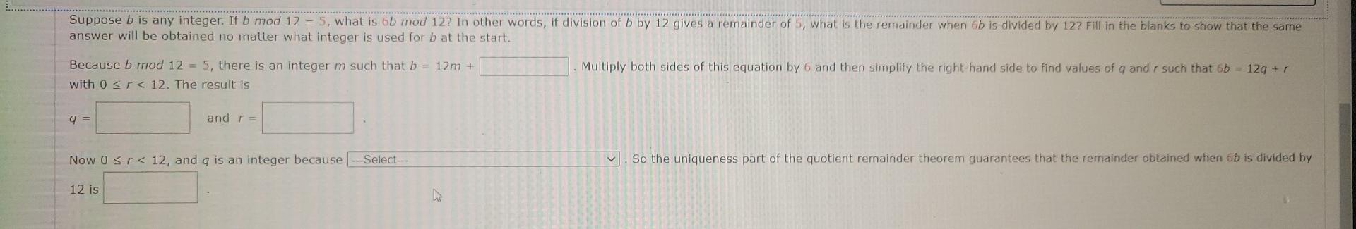 Solved Suppose b is any integer. If b mod 12 = 5, what is 6b | Chegg.com