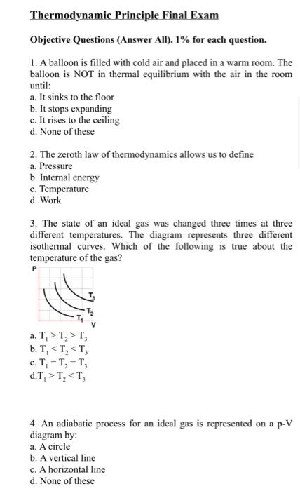 Solved Thermodynamic Principle Final Exam Objective | Chegg.com