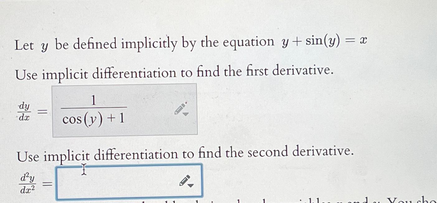 Solved Let y ﻿be defined implicitly by the equation | Chegg.com