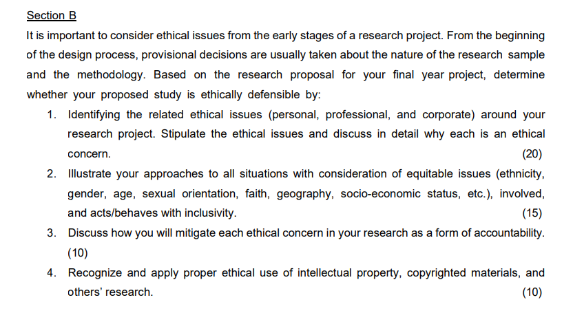 Solved Section BIt is important to consider ethical issues | Chegg.com