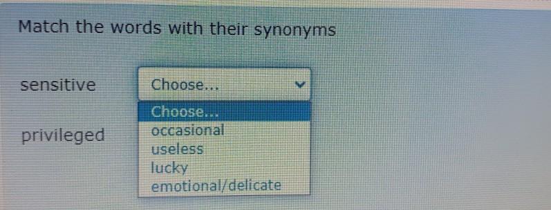 Solved Match the words with their synonyms sensitive | Chegg.com
