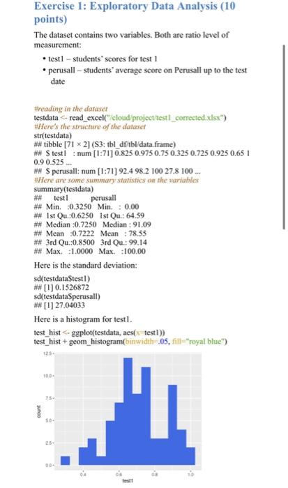 Solved Exercise 1: Exploratory Data Analysis (10 points) The | Chegg.com