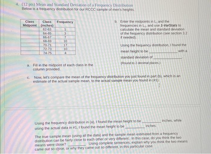 Solved 4. (12 pts) Mean and Standard Deviation of a | Chegg.com