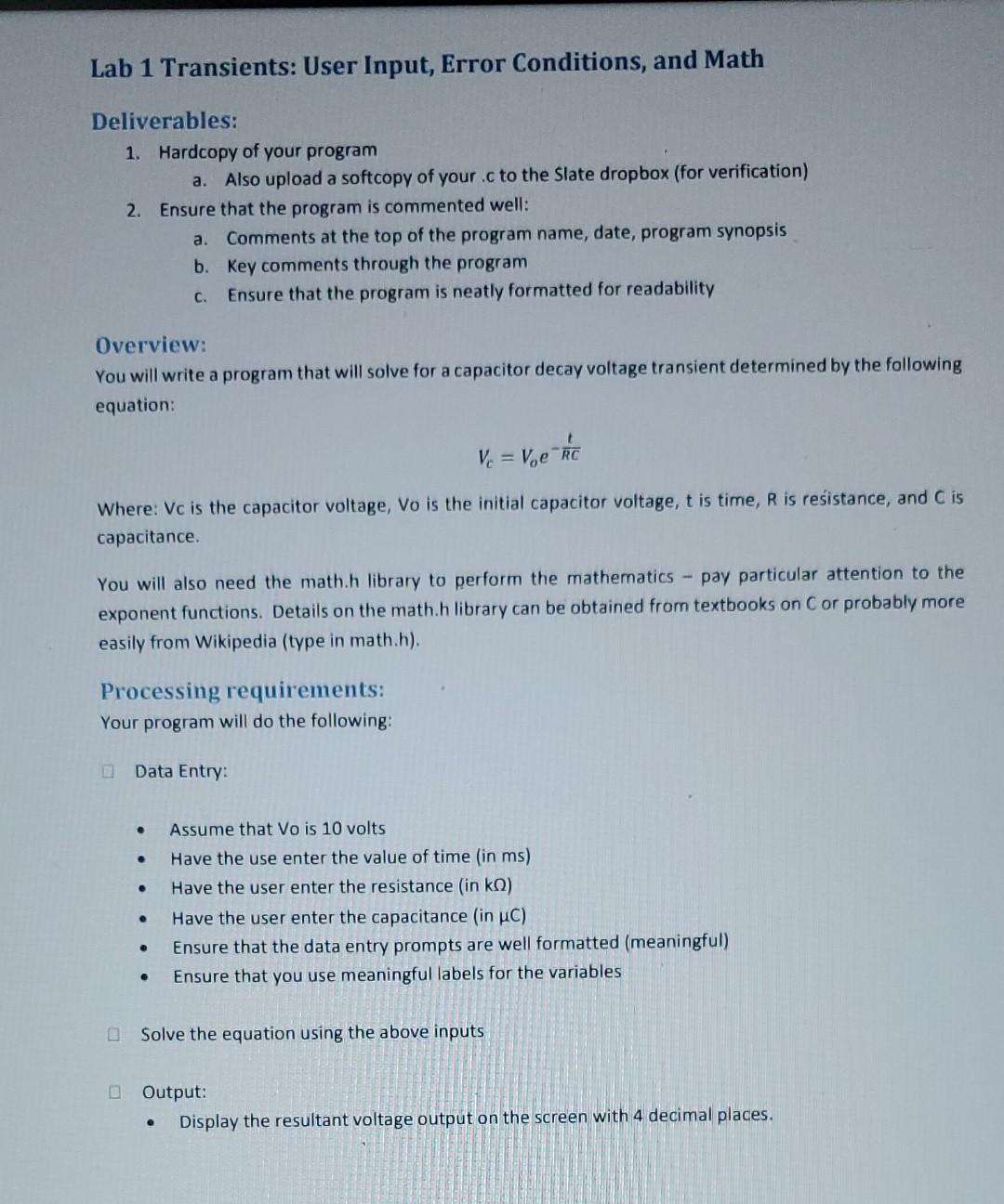 Solved Lab 1 Transients: User Input, Error Conditions, and | Chegg.com