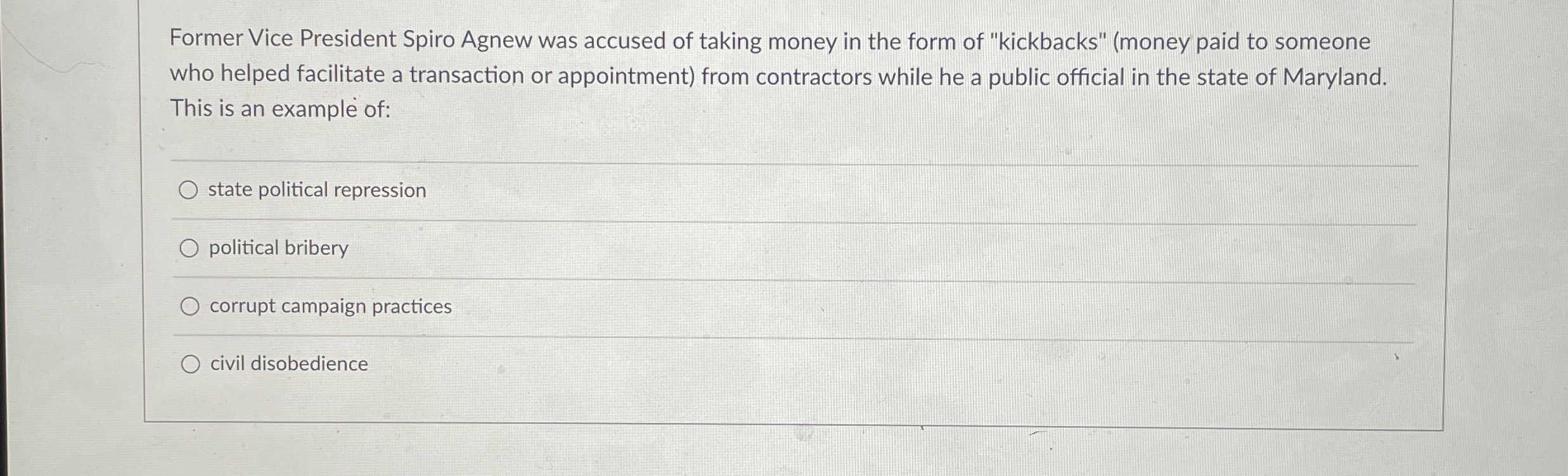 Solved Former Vice President Spiro Agnew was accused of | Chegg.com