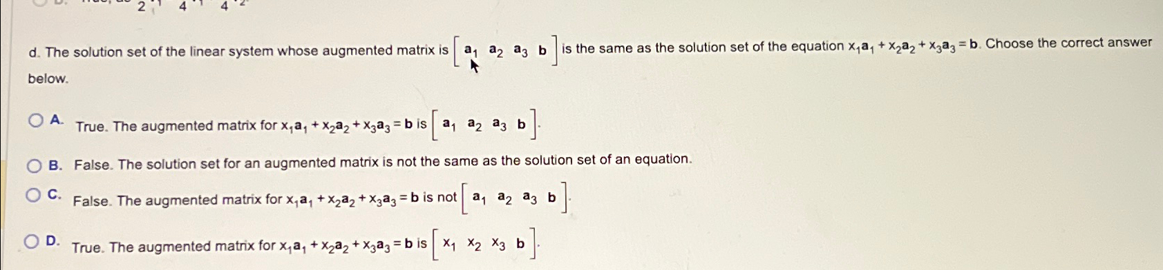 Solved d. ﻿The solution set of the linear system whose | Chegg.com