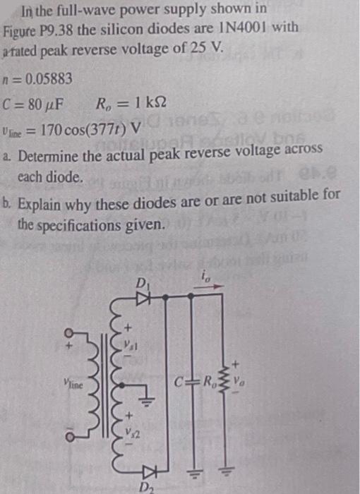 Solved In the full-wave power supply shown in Figure P9.38 | Chegg.com