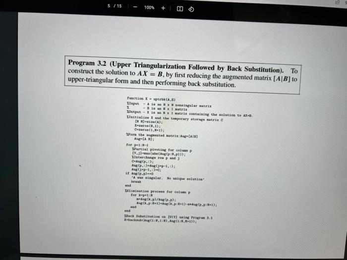 Solved Program 3.2 (Upper Triangularization Followed by Back | Chegg.com