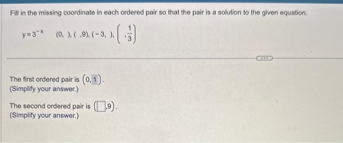 Solved Fill in the missing coordinate in each ordered pair | Chegg.com